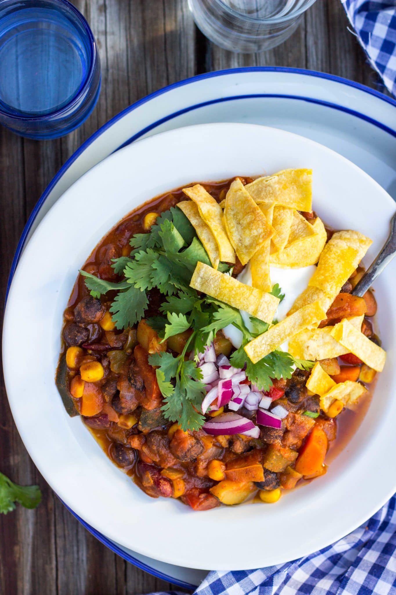 Three Bean Loaded Veggie Chili - She Likes Food