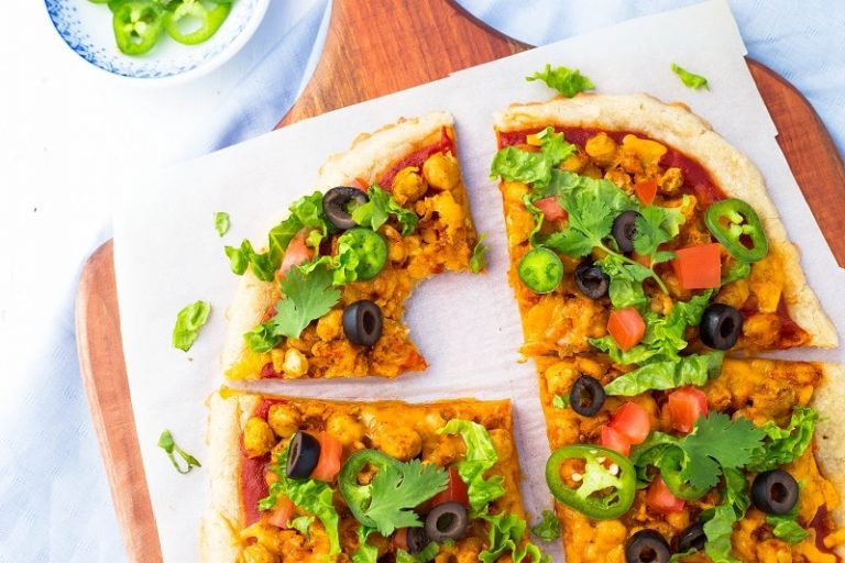 Smashed Chickpea Taco Pizza - She Likes Food