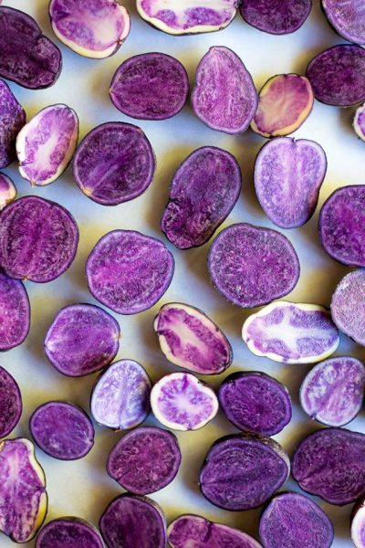 Roasted Purple Potatoes with Lemon, Dijon & Thyme Dressing - She Likes Food