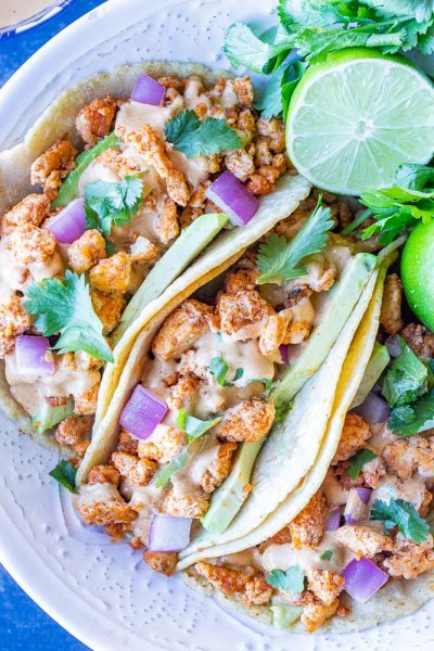 Vegan Tacos with Tahini Cheese Sauce - She Likes Food