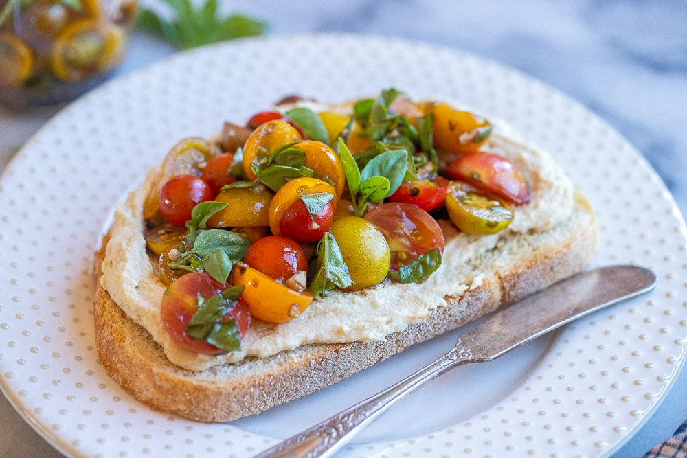 Hummus Toast with Bruschetta - She Likes Food