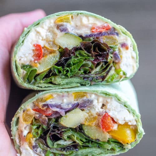 Roasted Vegetable Hummus Wraps with Feta - She Likes Food