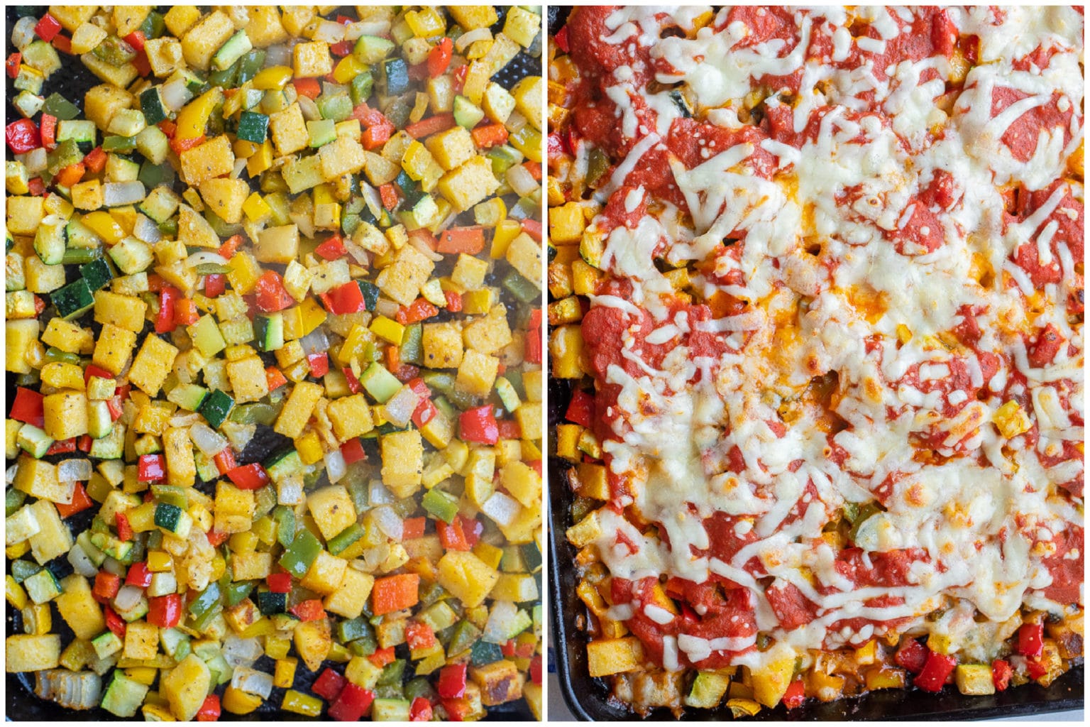 Sheet-Pan Polenta Vegetable Bake - She Likes Food
