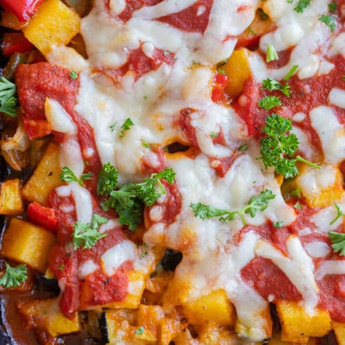 Sheet-Pan Polenta Vegetable Bake - She Likes Food