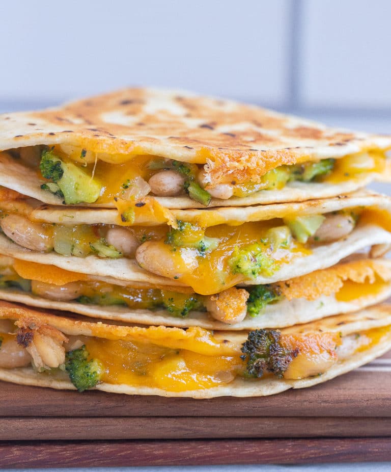 Broccoli Cheddar and White Bean Quesadillas - She Likes Food