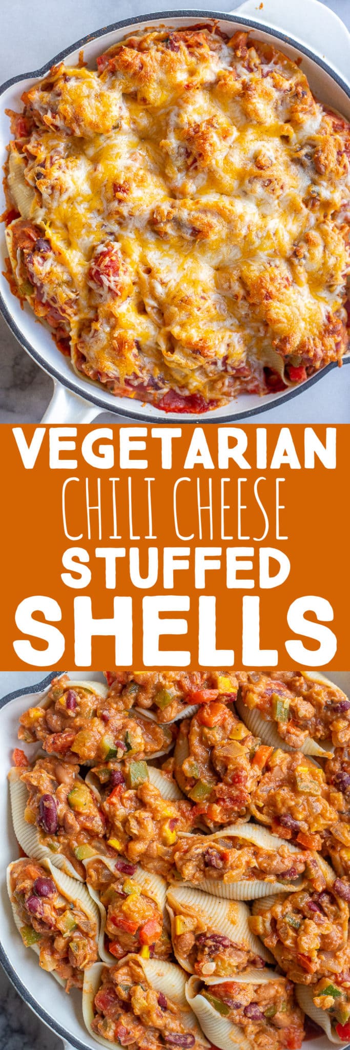 Vegetarian Chili Cheese Stuffed Shells - She Likes Food