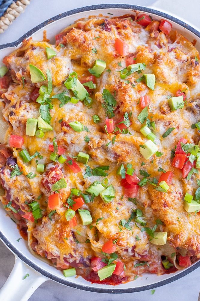 Vegetarian Chili Cheese Stuffed Shells - She Likes Food