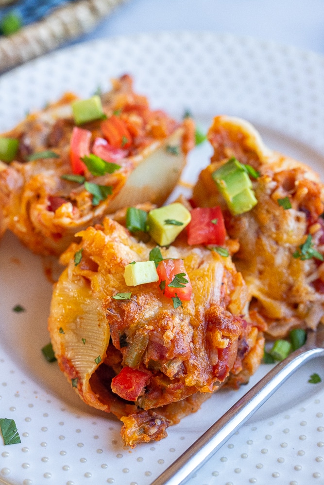 Vegetarian Chili Cheese Stuffed Shells - She Likes Food