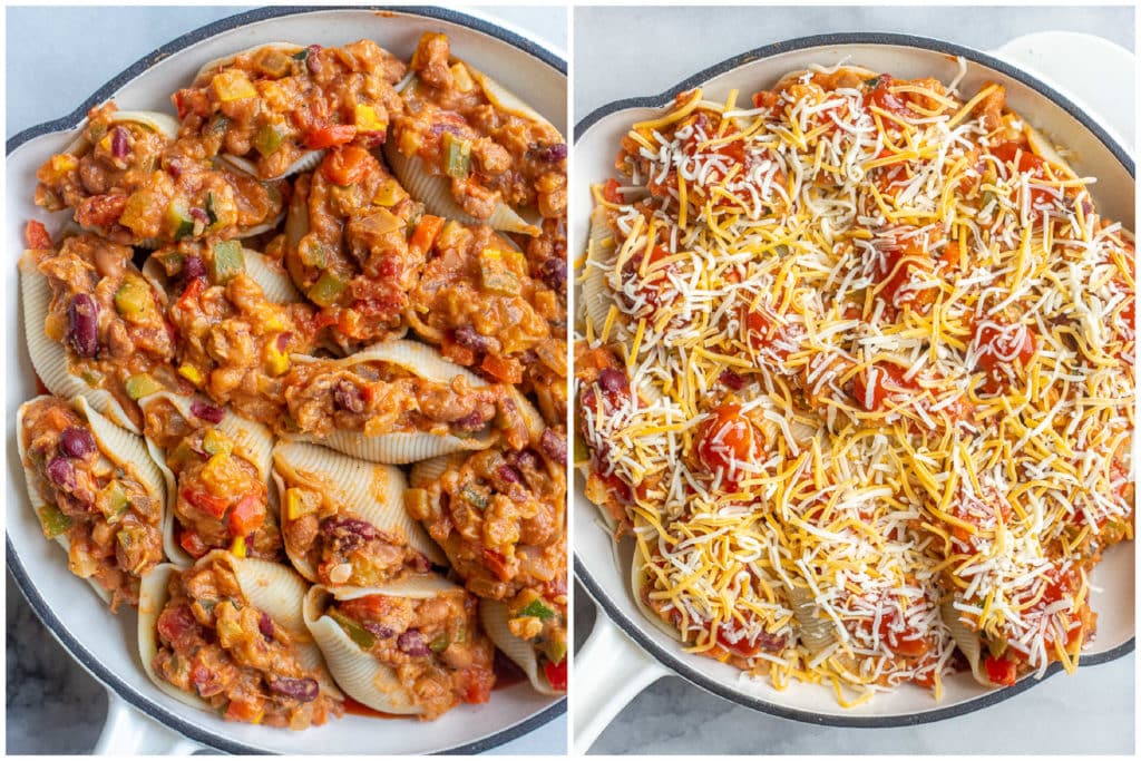 Vegetarian Chili Cheese Stuffed Shells - She Likes Food