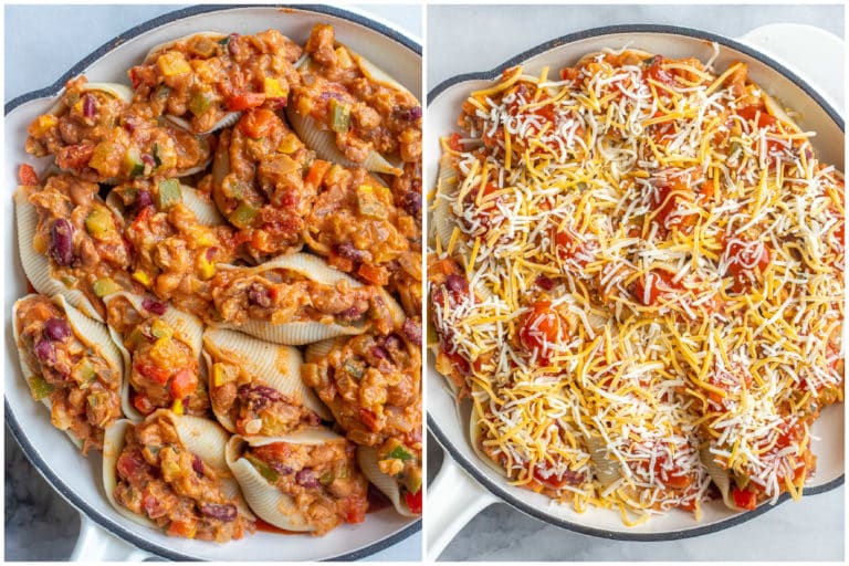 Vegetarian Chili Cheese Stuffed Shells - She Likes Food