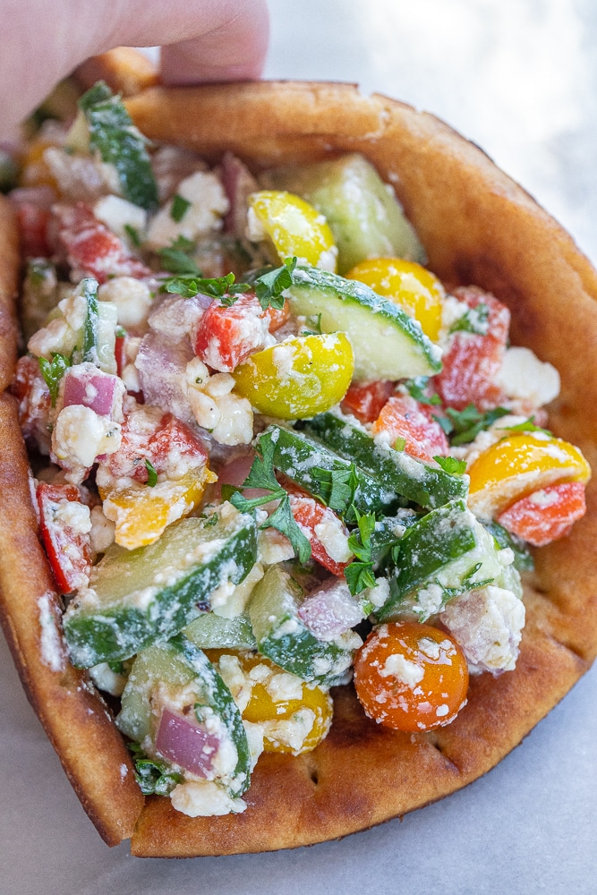 Creamy Feta and Veggie Pitas - She Likes Food