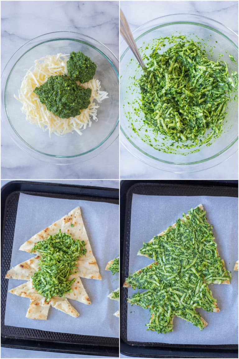 Cheesy Christmas Tree Naan Pesto Pizzas - She Likes Food