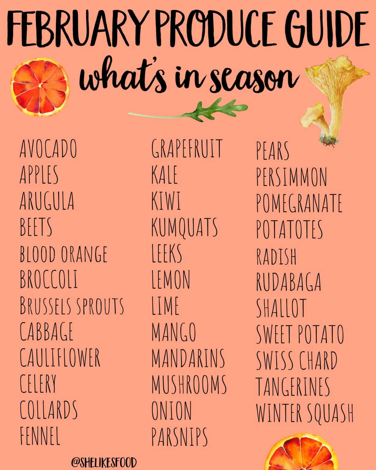 February Produce Guide + In Season Recipes - She Likes Food