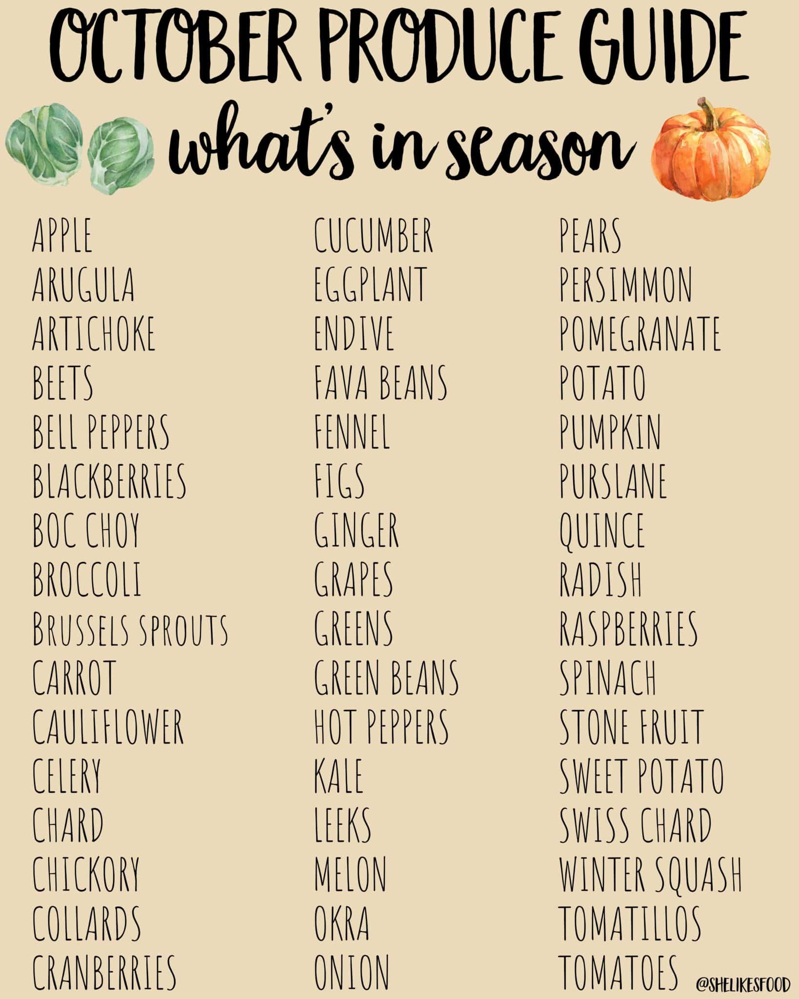 October Produce Guide + In Season Recipes - She Likes Food